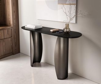 DELIFE Konsolentisch Solena 135x40 cm Marmor Schwarz Silber Metall Black Antique, Beistelltische