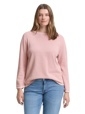 Tom Tailor Damen 1048386 Plus Size-Strickpullover mit U-Boot-Ausschnitt, 38706-Rose Bubble Knit Stripe, 54