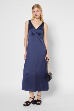 Gerard Darel Robe longue sans manche en satin - PHILIPPINE - Marine