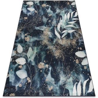 RugsX Rugsx - andre 1336 Waschteppich Bl&auml;tter Anti-Rutsch - schwarz / t&uuml;rkis green 120x170 cm