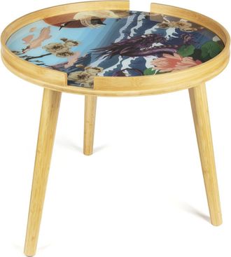 Excelsa Living Runder Beistelltisch aus Bambus mit Glasplatte, verschiedene Dekorationen, Durchmesser 48 cm, Höhe 44 cm (Fuji)