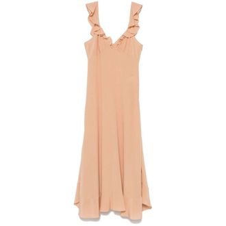 Chlo&eacute; Seidenkleid mit V-Ausschnitt und R&uuml;schen - - Dresses - Damen - Braun - L