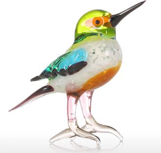 Tooarts Vogelfigur aus Geblasenem Glas,Glasvogel Deko,Bunte Realistische Vogelskulptur,Handgefertigte Glasvogel-Figuren, Kreative Heimdekorationen