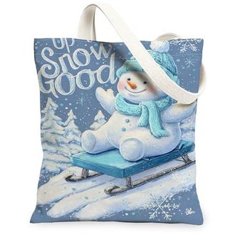 Generic Sacs fourre-tout en toile motif bonhomme de neige dhiver, jolis flocons de neige, sacs d&eacute;picerie, sacs d&eacute;picerie r&eacute;utilisables, vintage, l&eacute;gers, lavab