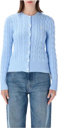 Polo Ralph Lauren Femme, Pulls, Bleu, Taille: 40 FR Gilet Ras du Cou en Coton Tricot&eacute; en C&acirc;bles