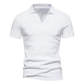 Generic Haut Sport Homme Col Revers- T Shirt Manches Courtes-Top Ete Col V Couleurs Pures D&eacute;Contract&eacute;e Chemise D&eacute;t&eacute; Polyvalent Basic Polyvalent Blouse Mode Re