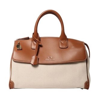 A|X Armani Exchange Femme, Sacs, Brun, Taille: ONE Size Canvas Leather Tote Handbag