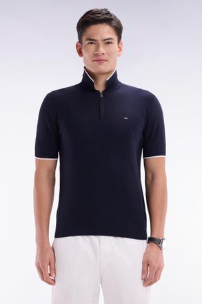 Eden Park Pull Col Polo En Coton Biologique Et Cachemire Marine Coupe Droite