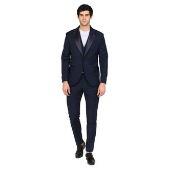 Manuel Ritz Schwarze Satin-Zigarettenhose und Zweiknopfjacke - - Suits - Herren - Blau - 2XL