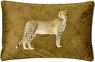 Riva Paoletti Cheetah Forest Samt Kissenhülle - Realistisches Tier- und Blätterdesign, Weich, Strapazierfähig, Dekoratives Kissen (Gold - 50 x 30 cm)