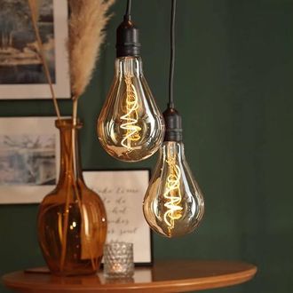 Hellum 525090 - Lot de 2 lampes suspendues avec piles et télécommande - Diamètre : 10 cm + 13 cm - Ampoule dorée avec batterie - Intensité variable - Lampe s