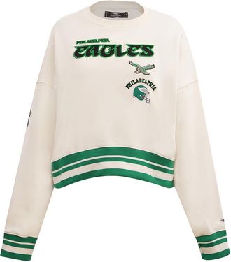 Pro Standard Womens NFL Philadelphia Eagles Retro Classics Crewneck Sweatshirt Eggshell/Kelly Gr&uuml;n L