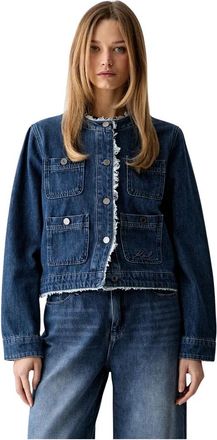 Karl Lagerfeld Femme, Vestes, Bleu, Taille: 40 FR Veste en jean sans col