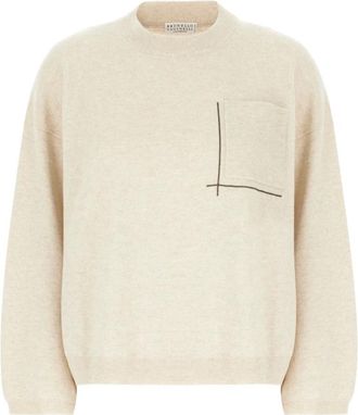 Brunello Cucinelli Femme, Pulls, Beige, Taille: 42 FR Pull en Laine Vierge, Cachemire et Soie