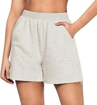 Generic Short de surv&ecirc;tement pour femme taille haute &agrave; enfiler avec fermeture &eacute;clair lat&eacute;rale, d&eacute;contract&eacute;, en coton, short d&eacute;t&eacute; avec poches, GY2., XXL