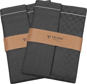 ROSS Halbleinen - 4 X Geschirrtuch im Set (Anthrazit)