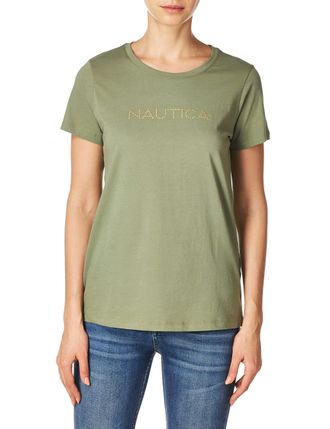 Nautica Damen Easy Comfort Klassischem Logo, Superweich, 100% Baumwolle T-Shirt, Urban Camo, X-Groß