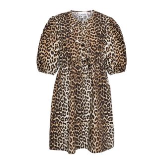 Ganni Leopardenmuster-Minikleid mit Bindeband - - Dresses - Damen - Mehrfarbig - 2XS