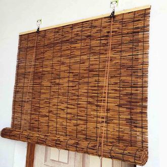 Generic Rolll&auml;den mit Lifter Handgewebte Carbonization Schilf Vorhang Bambusrollo Terrasse f&uuml;r Pavillon Terrasse Veranda Balkon Lichtfilter Schilfrollos f&uuml;r O