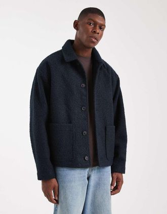 Asos Oversize-Jacke aus Boucl&eacute; in marineblauer Wolloptik