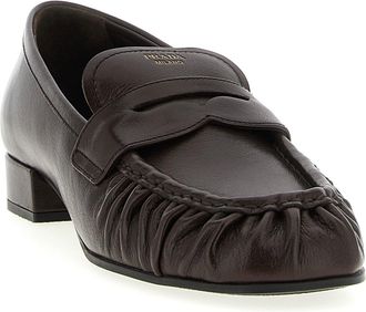 Prada Womens Brown Buffalo Leather Slip-On Loafers