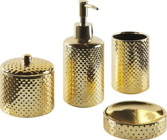 Beliani Elegantes Badezimmer-Zubeh&ouml;r 4-teilig aus Naturstein Dolomit in Gold Cumana