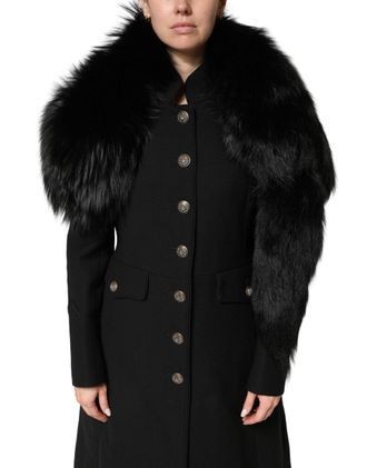 Dolce & Gabbana Womens Black Fox Fur Neck Wrap Warmer Winter Scarf