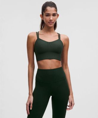 lululemon Like a Cloud Gerippter Longline-BH leichter Halt B/C Cups für Frauen - Größe 10 in Rainforest Green