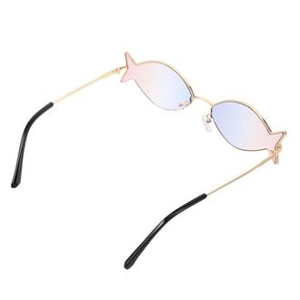 IFUNDOM Lunettes de Soleil Originales Forme Poisson pour F&ecirc;te Hawa&iuml;enne Protection UV Monture M&eacute;tallique Dor&eacute;e Verres Bleu-Rose Accessoire Estival Plage et Pi