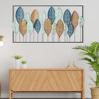 Hanah Home Elegant Decorative Metal Wall Accessory, 115 x 3 x 60 cm | 100% Metal (0.8 mm) | Hand-Painted Unique Design with Natural Leaf Veins | Perfect for Home