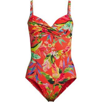 Lands End Gemusterter Badeanzug FIGURFORMER mit hohem Beinausschnitt, Damen, Größe:48 regular, Orange, Nylon-Mischung, by Lands End