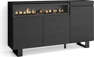 Skraut Home Sideboard, Highboard, Kommode, Komodenschrank, 150x87x35cm, 3 T&uuml;ren, Elektrokamin. Ma&szlig;e, Industriedesign, Moderner Stil, Schwarz - Skraut Home