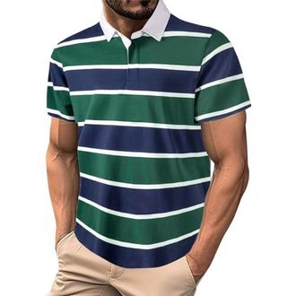 Generic Chemise ray&eacute;e pour homme - D&eacute;contract&eacute;e - Tendance - Manches courtes - Revers - Manches courtes, Vert, 3XL