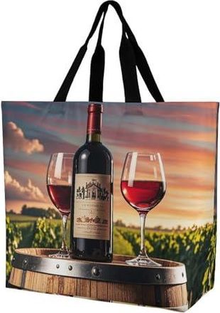 Generic Tonneau De Vin En Bois Sur Bouteille De Vin Sac &Agrave; Bandouli&egrave;re Imperm&eacute;able Sacs De Courses D&eacute;contract&eacute; Sac Fourre Tout Pour Voyage Quotidienne Shopping