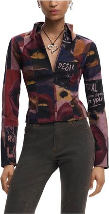 Desigual Femme, Blouses et Chemises, Rouge, Taille: 42 FR Blouse imprim&eacute;e &agrave; manches longues et col en V