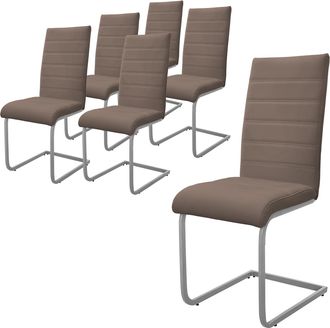 ML Design ML-Design Esszimmerst&uuml;hle 6er Set, Braun, Schwingstuhl, Freischwinger Stuhl mit hoher R&uuml;ckenlehne, Ergonomische K&uuml;chenst&uuml;hle aus Kunstleder & Metall, 