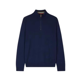 Paul Smith Homme, Sweatshirts et sweats &agrave; capuche, Bleu, Taille: L Pull col quart de zip en laine M&eacute;rinos