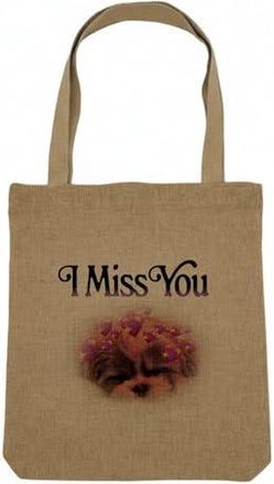 Fabulous Sac Shopping Tote Bag Aspect Lin - I Miss You Petit Chien Collage Vintage Illustration Art Humour Mignon - Sac de Courses Toile Epaisse 360g Beige Nat