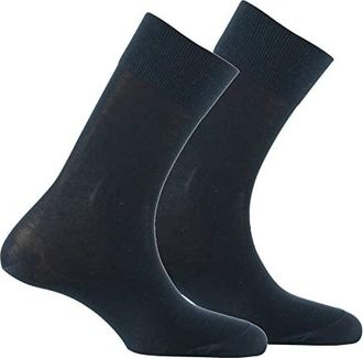 Kindy Lot de 2 paires de chaussettes pur fil décosse unies MADE IN FRANCE - couleur - Marine - Pointure - 40-42