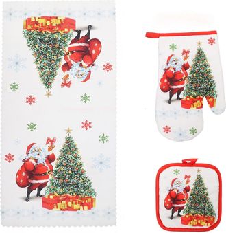 Angoily Ofenhandschuh und Topflappen Handtuch Weihnachten Baum 3er Set Weihnachten hitzebest&auml;ndig Ofenhandschuhe f&uuml;r K&uuml;che Backen Grillen Kochen