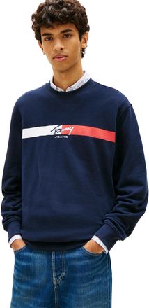 Tommy Jeans Herren TJM Reg Sign Stripe Cnck EXT Dm0dm23019 Pullover-Sweatshirt, Blue (Dark Night Navy), XL