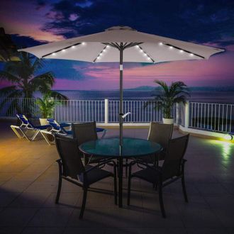 Songmics Parasol de Jardin avec Ampoules LED &agrave; &eacute;nergie Solaire, Ombrelle de terrasse, diam&egrave;tre 3 m, Protection salaire UPF50+, Inclinaison r&eacute;glable, avec