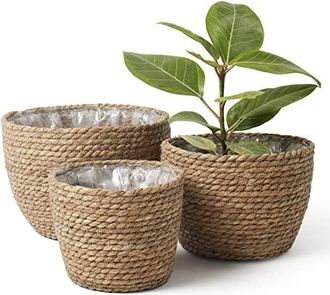La Jolíe Muse Panier à Plantes dherbe Cache Pot Fleur en Mer Seagrass pour Décor Intérieur et Extérieur Couvercle de Pots de Fleurs, Contenants de Plantes, Naturel,
