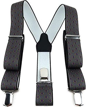 TigerTie Bretelles unisexes en forme de Y avec 3 clips extra forts - Motif - Finitions de qualité supérieure - Largeur : 35 mm, Gris foncé, bleu, rouge, taille