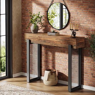 Tribesigns 105cm Konsolentisch mit Stauraum, Industrieller Kleiner Eingangstisch mit Mesh Metallbeinen, Schmaler Sofatisch hinter Couch für Wohnzimmer, Eingang, 