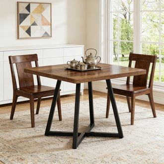 Tribesigns Esstisch K&uuml;che, 80 cm Kleiner K&uuml;chentisch, MDF-Tischplatte, Metallgestell im Industriestil, einfache Montage - Braun, 80 x 80 x 75 cm (T x B x H)