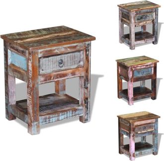 vidaXL Beistelltisch mit 1 Schublade Altholz Massiv 43x33x51 cm - Retro Tisch - Beistelltisch - Holztisch - Vintage Tisch - Wohnraum Dekoration