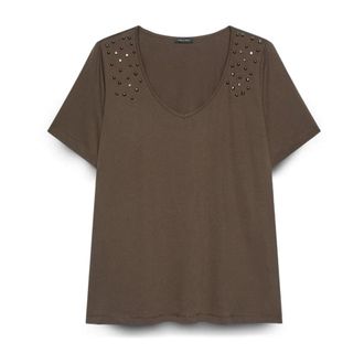 Fiorella Rubino Femme, Tops, Brun, Taille: 46 FR T-shirt en coton avec clous sur les &eacute;paules