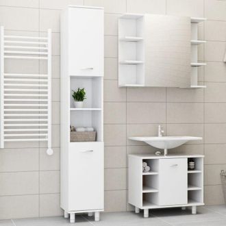 vidaXL 3-tlg. Badm&ouml;bel-Set Wei&szlig; Holzwerkstoff - Vidaxl