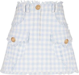 Balmain Femme, Jupes, Bleu, Taille: 38 FR Gingham tweed A-line skirt